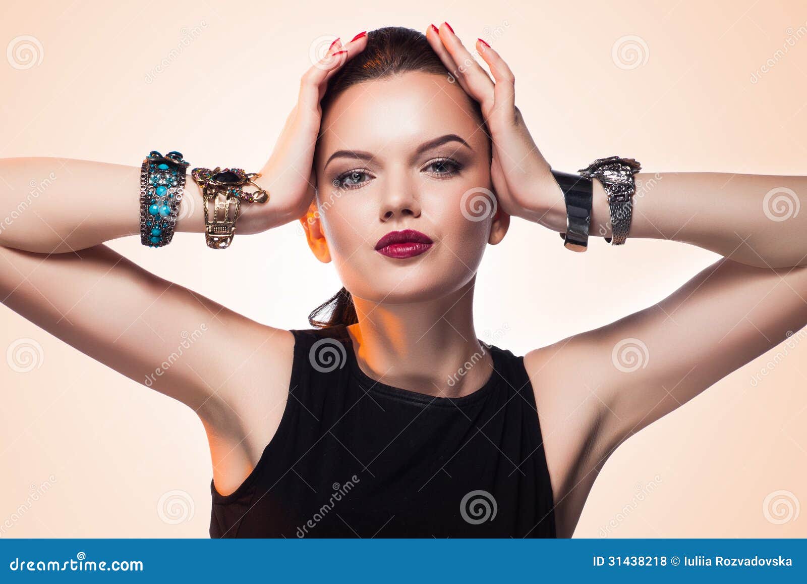 Glamour Portrait Of Beautiful Fashion Model Posing In Exclusive Stock