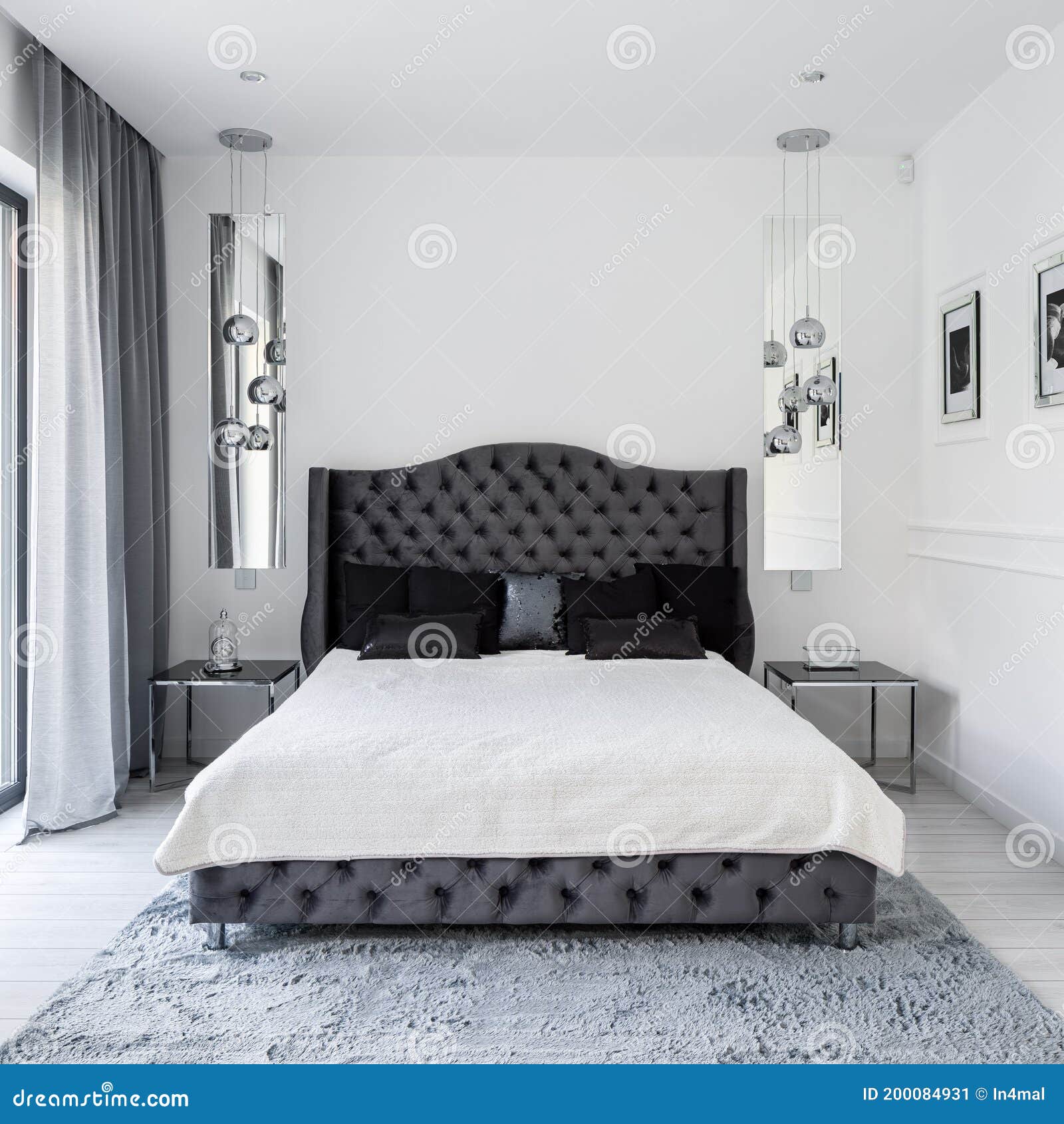 Glamour Style Bed in White Bedroom Stock Image - Image of fashionable ...