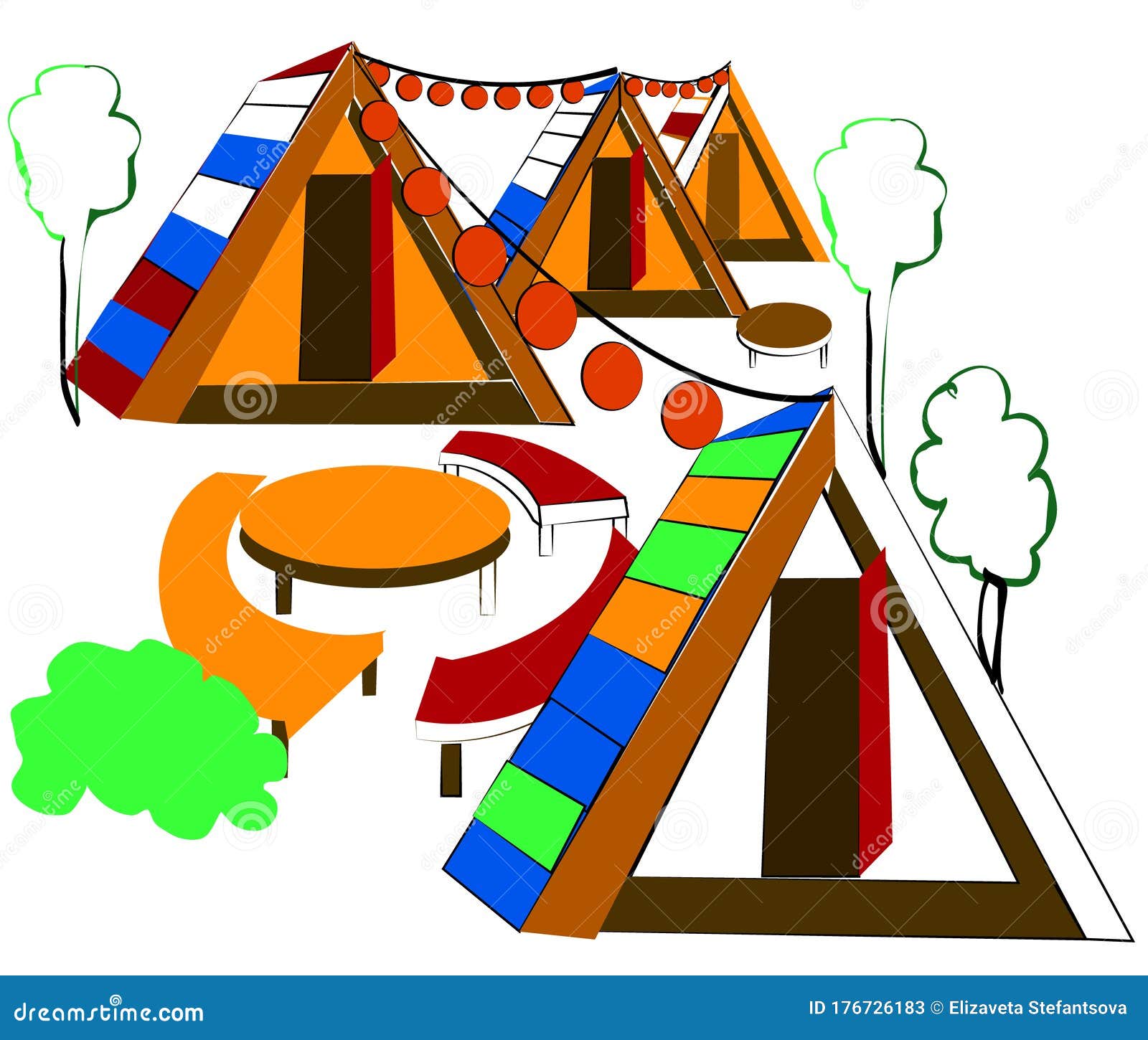 Glamping Camps Cartoon Vector | CartoonDealer.com #176726183