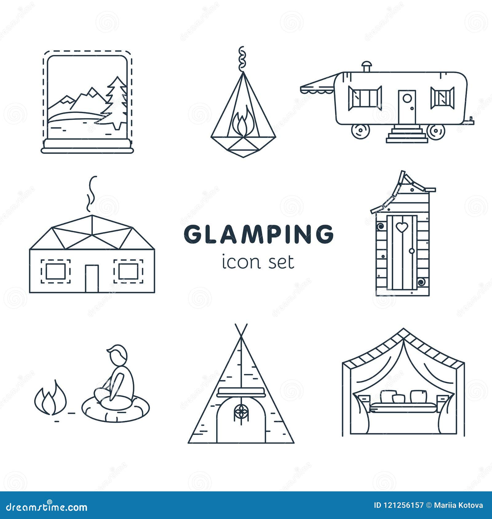Glamping - Icon Set for Your Project Stock Vector - Illustration of ...
