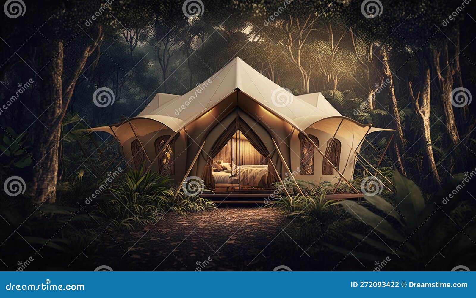 Glamping Illuminated from the Inside Against a Starry Sky on a Summer ...