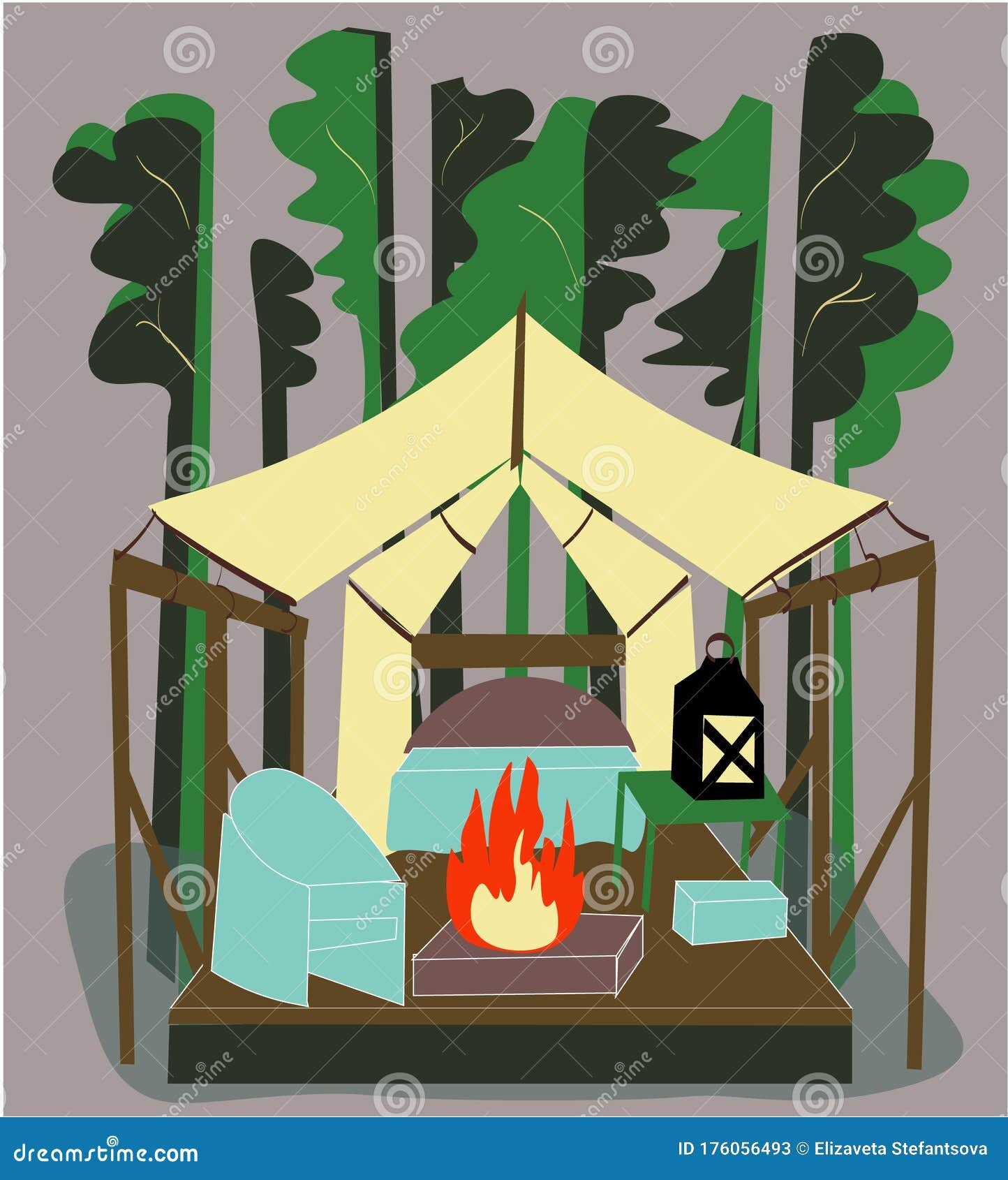 Glamping Vacation Cartoon Vector | CartoonDealer.com #176726519