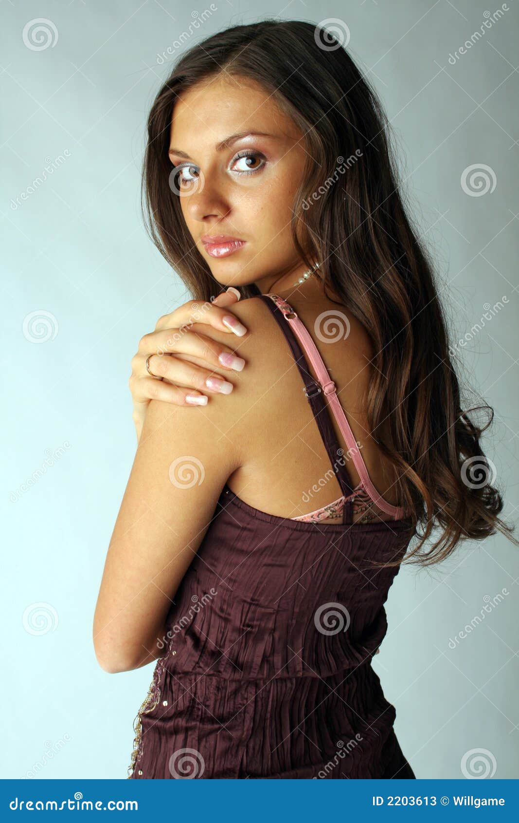 Glancing back stock image. Image of brunette, figure, chain - 2203613