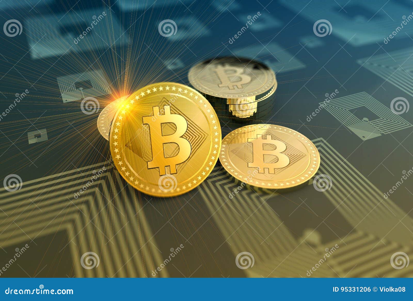 Glanzende Bitcoins Crypto-munt Achtergrond Stock Illustratie ...