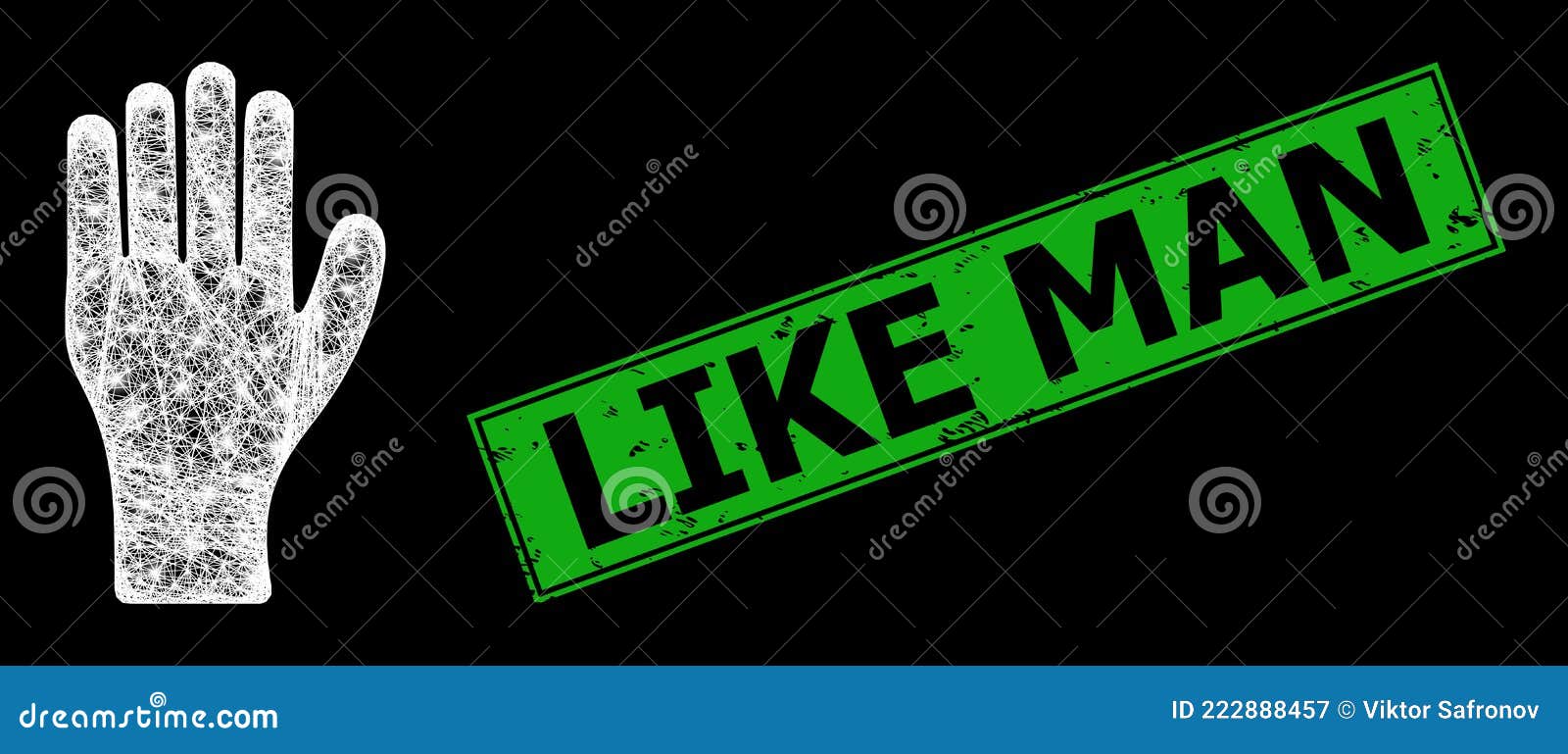 Grunge Like Man Stamp and Net Human Hand Mesh with Bright Light Spots ...