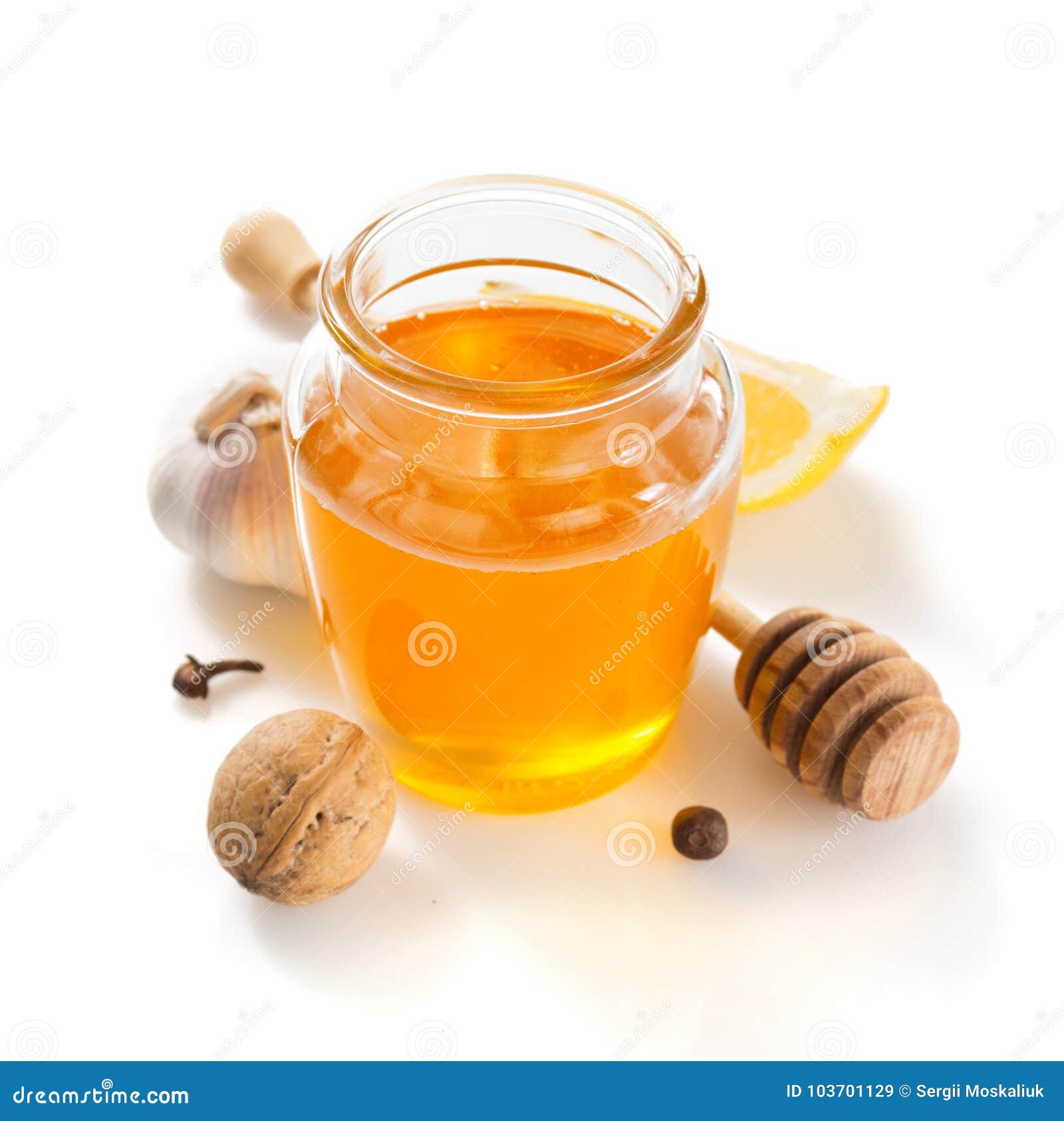 Glas Honig Auf Weißem Hintergrund Stockbild - Bild von organisch, honig ...