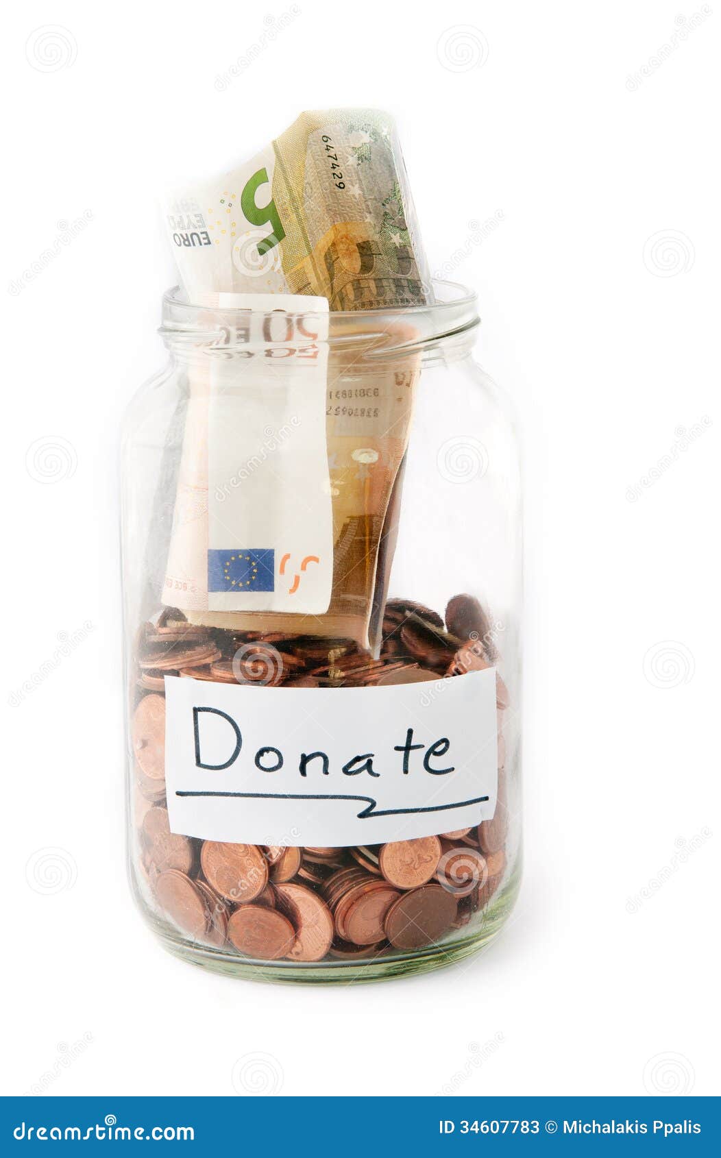 Glas Mit Geld Von Der Spende Stockbild - Bild von abgabe, münze: 34607783