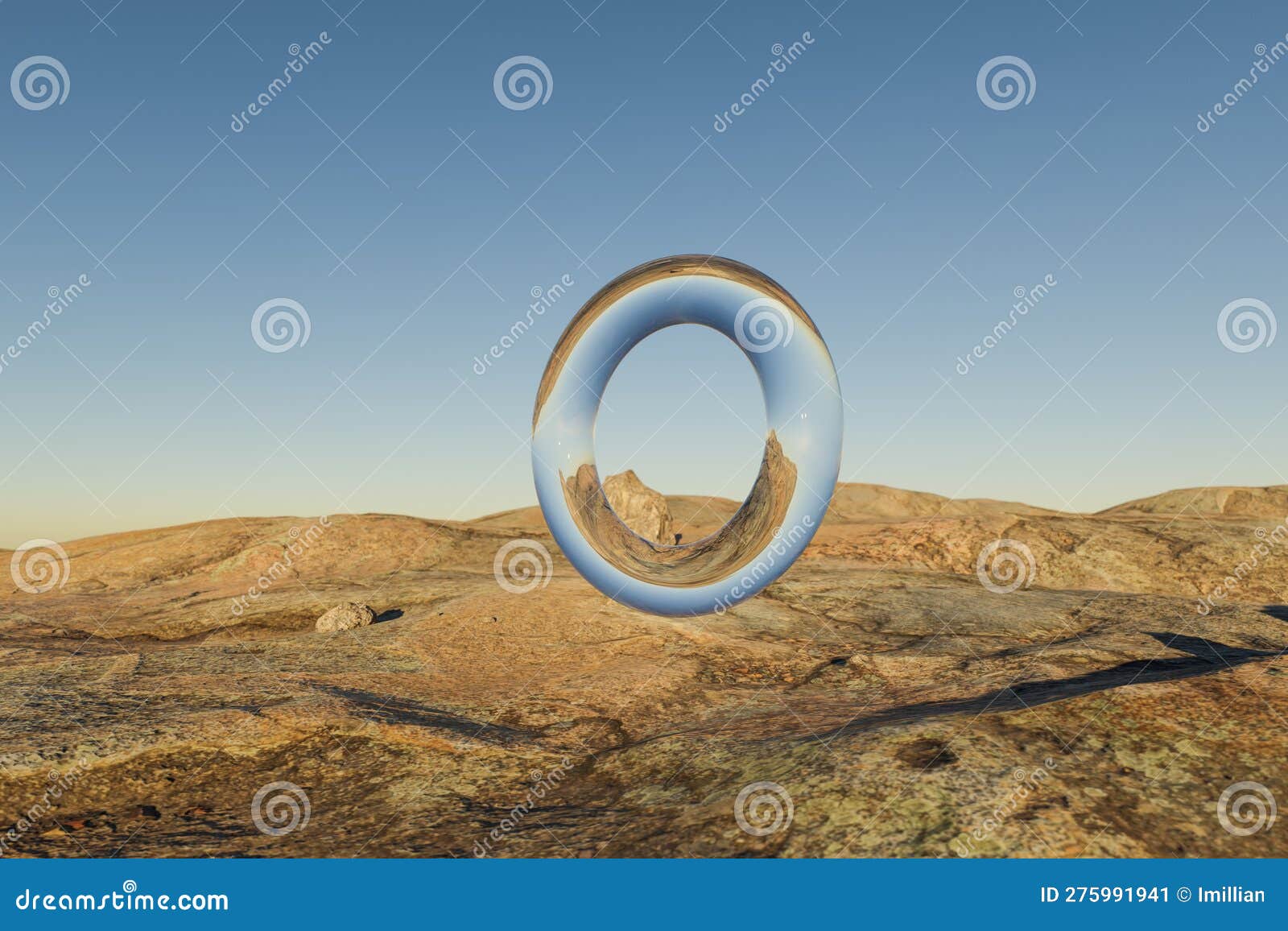 Single Glas Ring Hovering in the Air in Large Empty Desert Environment ...
