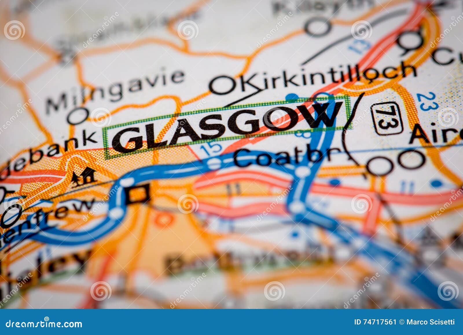 Glasgow City on a Road Map stock image. Image of paper - 74717561