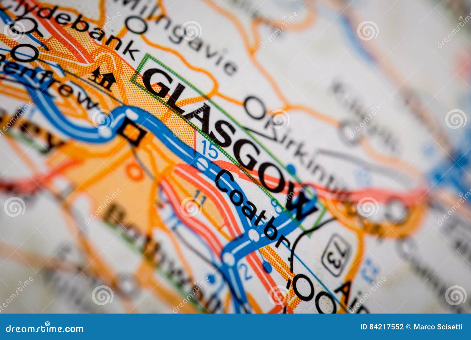 Glasgow City on a Road Map stock photo. Image of backgrounds - 84217552