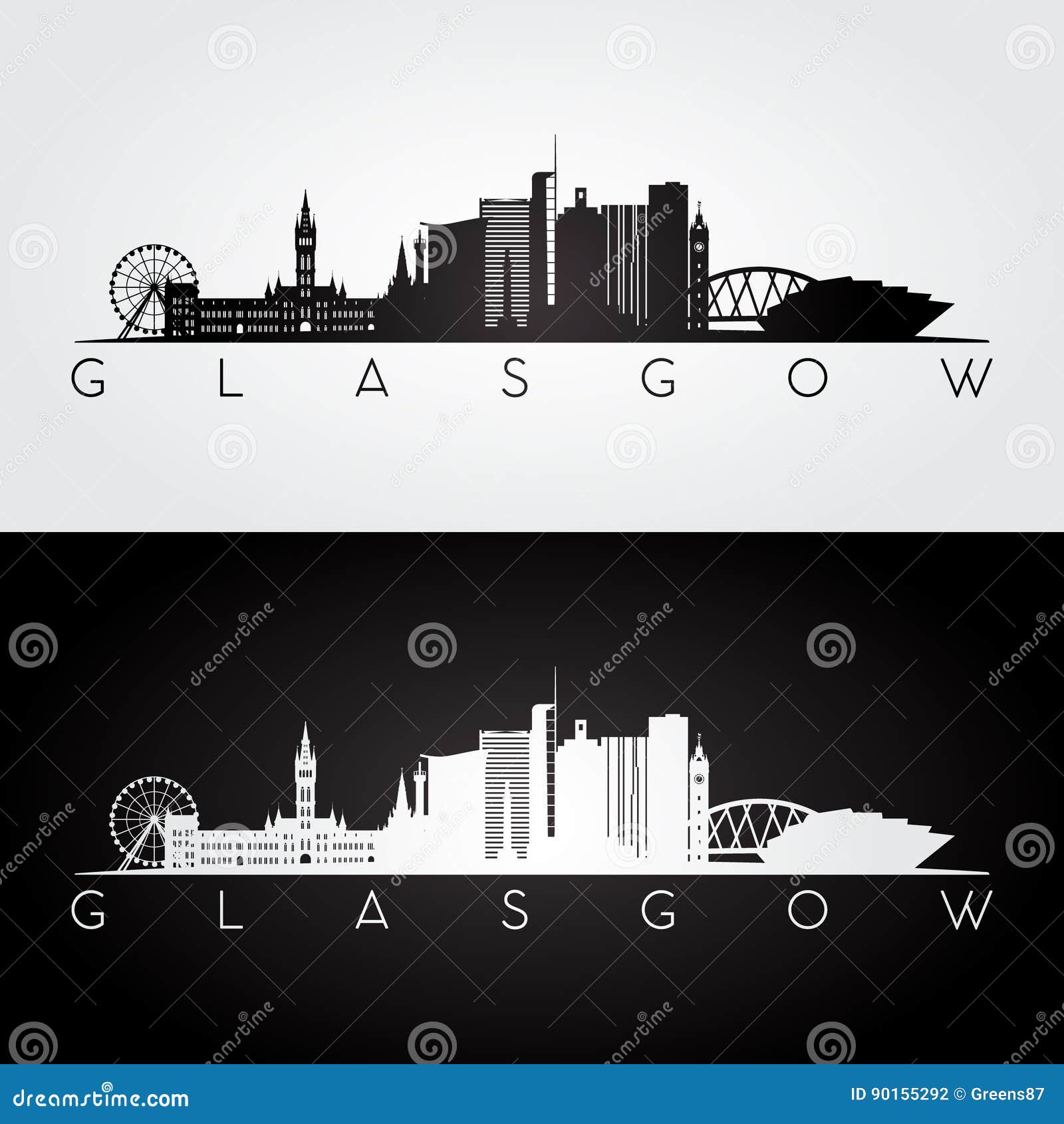 Glasgow Skyline and Landmarks Silhouette Stock Vector - Illustration of ...
