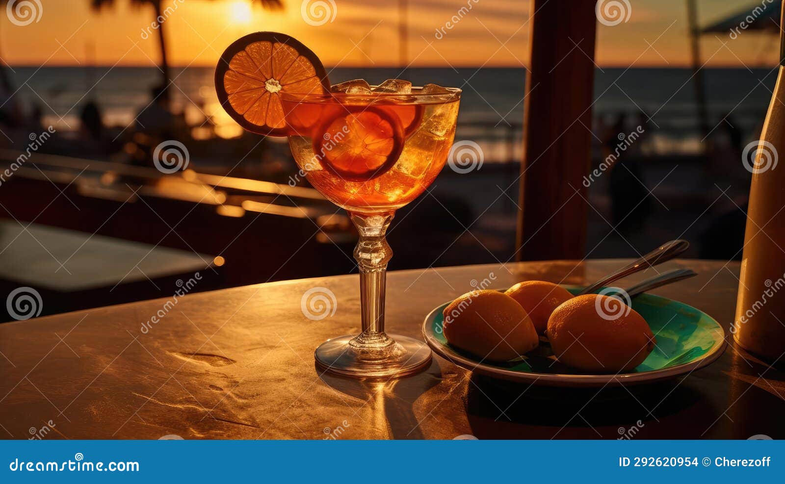 Glass with Alcoholic Cocktail on the Beach Stock Photo - Image of ...