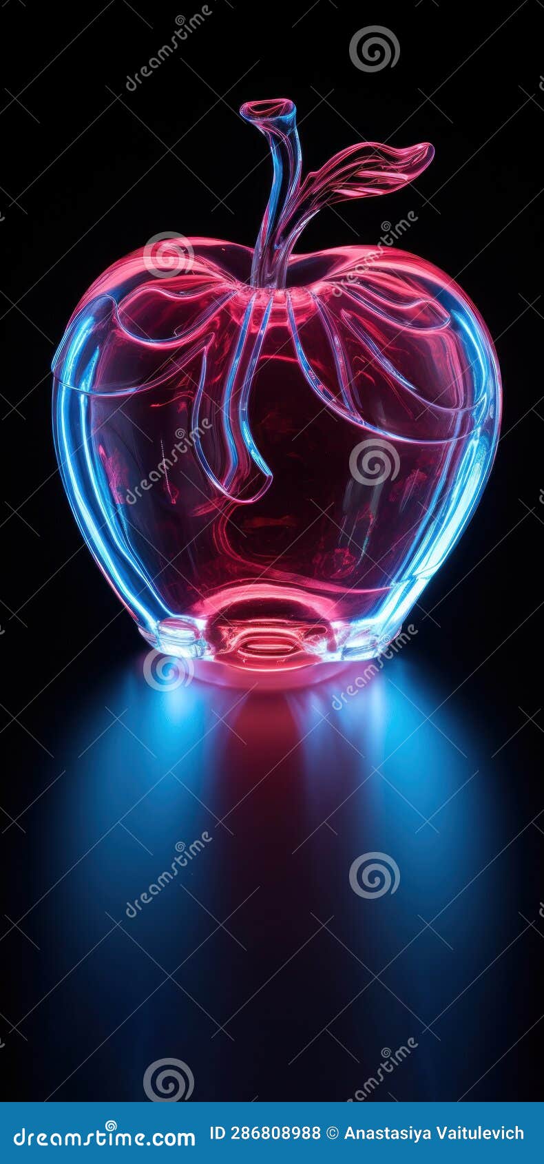 Glass Apple in Neon Light. Vertical Banner with Copy Space Stock ...
