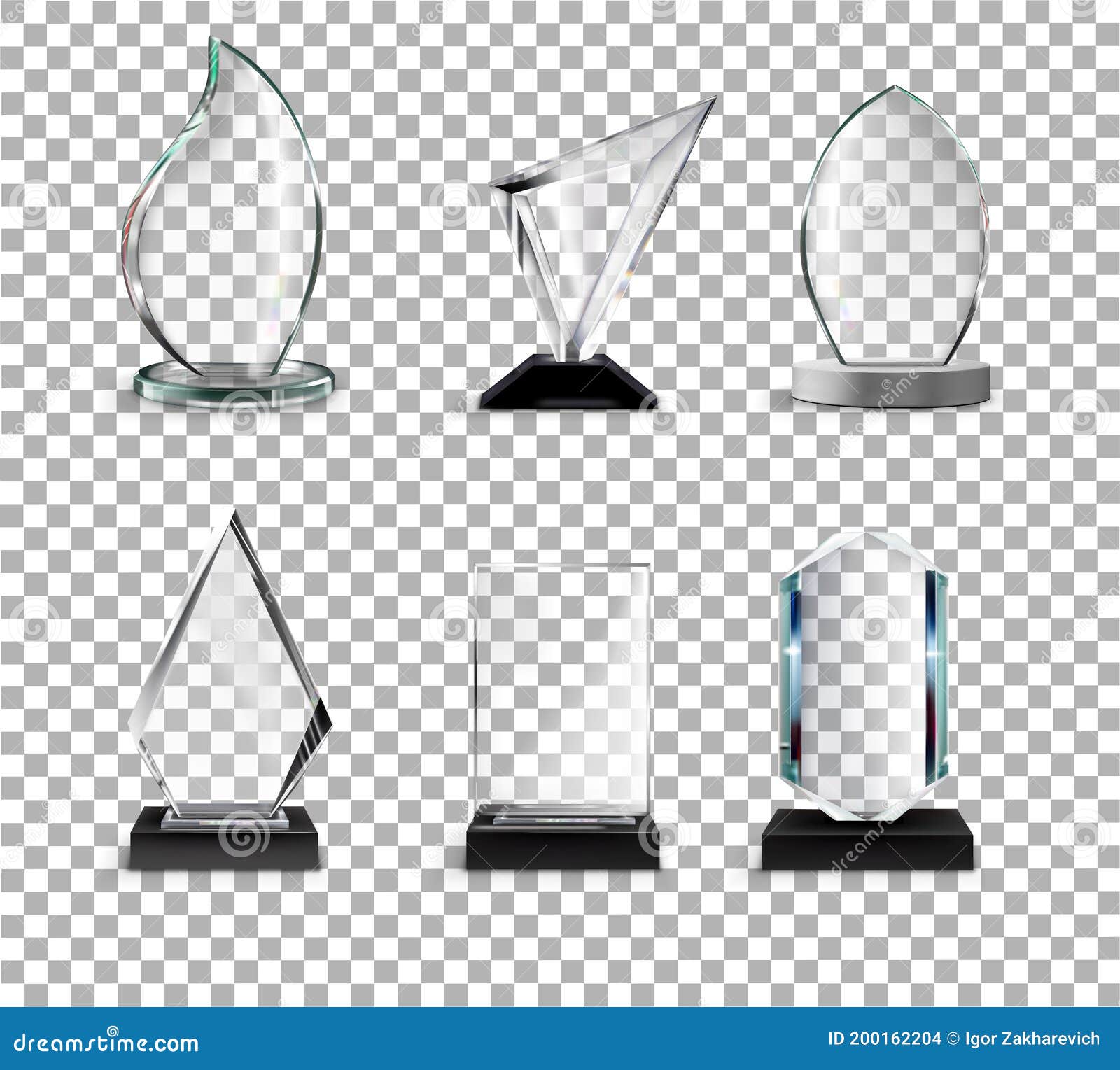 Glass Awards On Glass Shelves On Transparent Background Vector ...