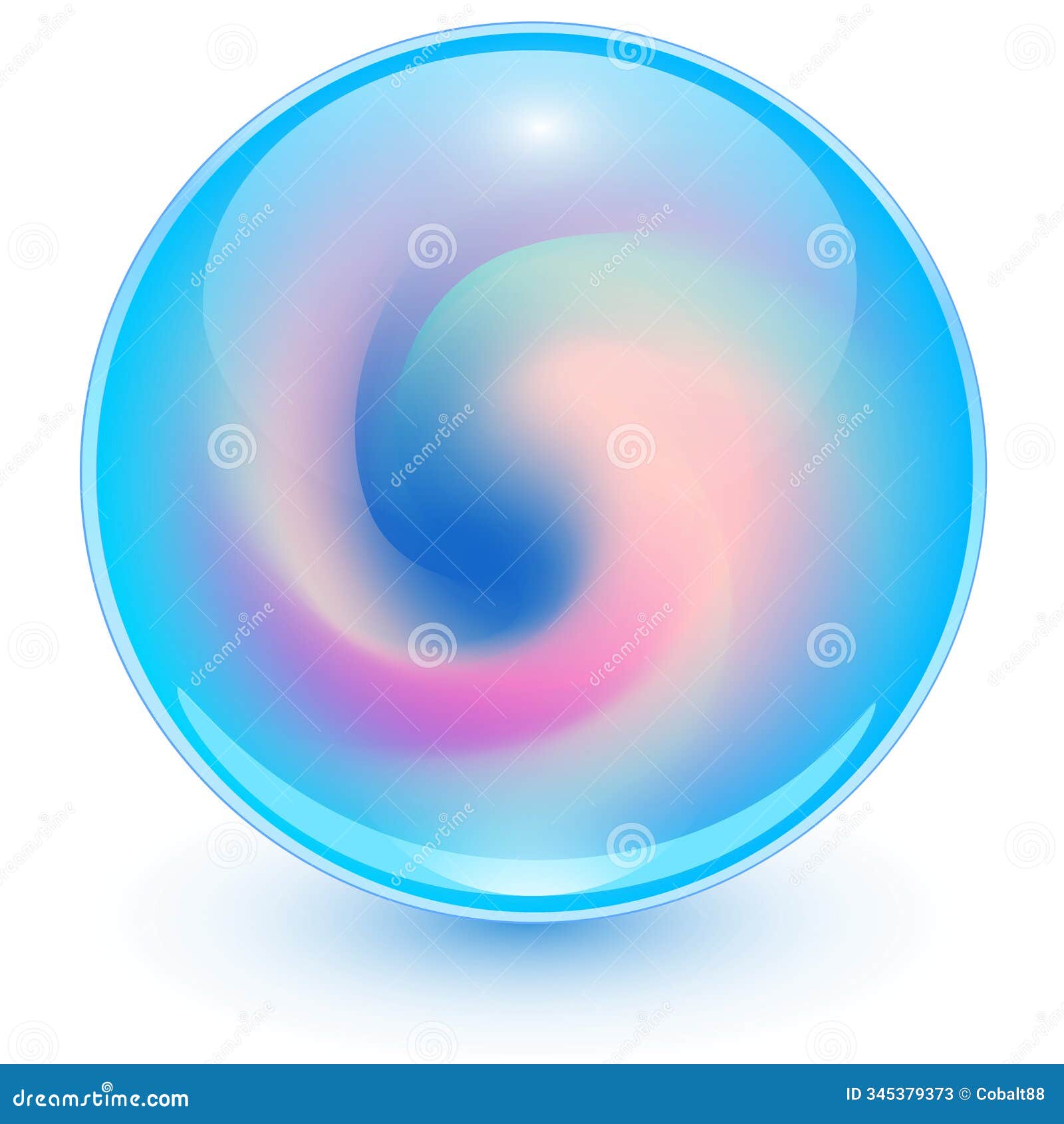 Glass Ball with Abstract Spiral Shape Inside, Blue Shiny Sphere with ...