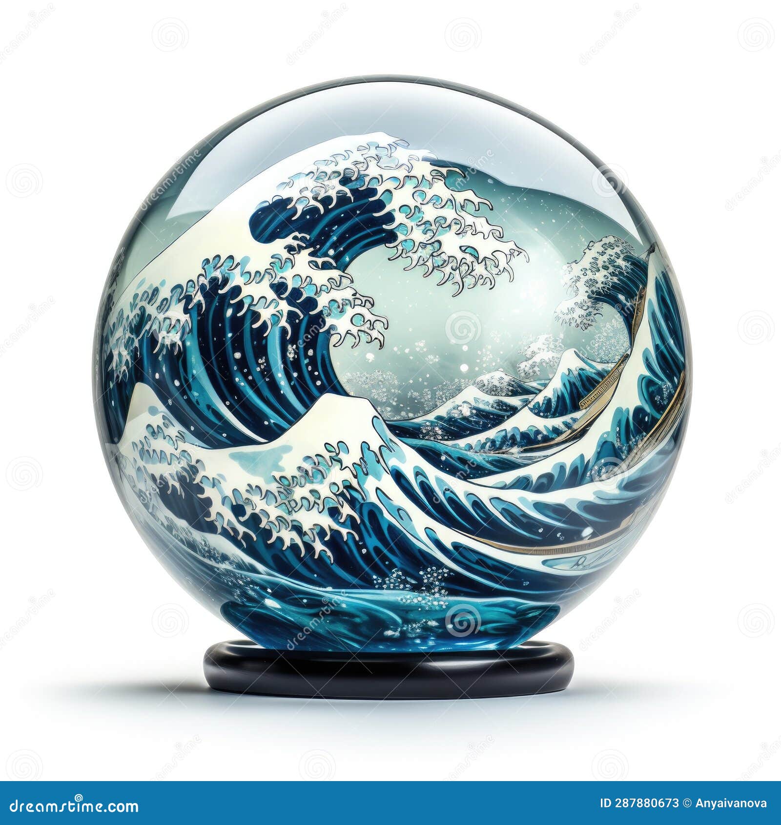 A Glass Ball with a Picture of a Wave in it. Stock Illustration ...