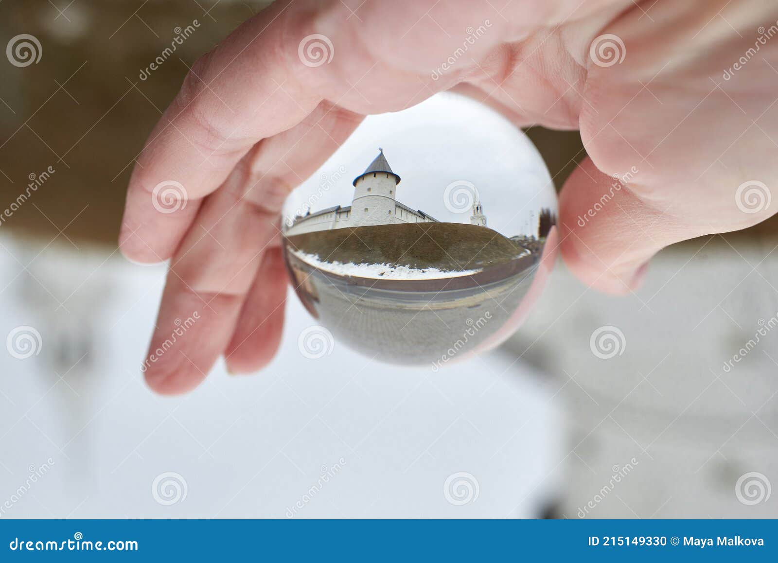 A Glass Ball with a Reflection of the Sights. Optical Illusion, Effect ...