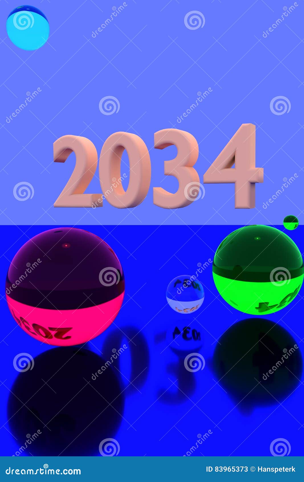 Glass Balls on Reflective Surface and the Year 2034 Stock Illustration ...