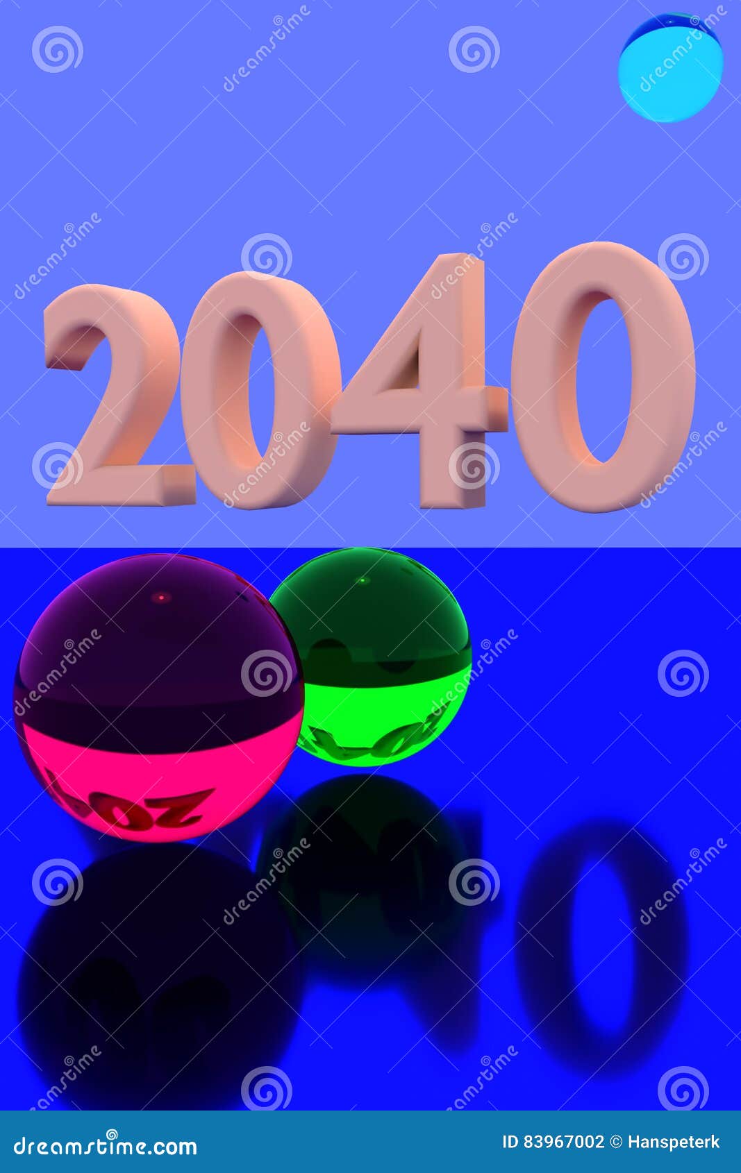Glass Balls on Reflective Surface and the Year 2040 Stock Illustration ...