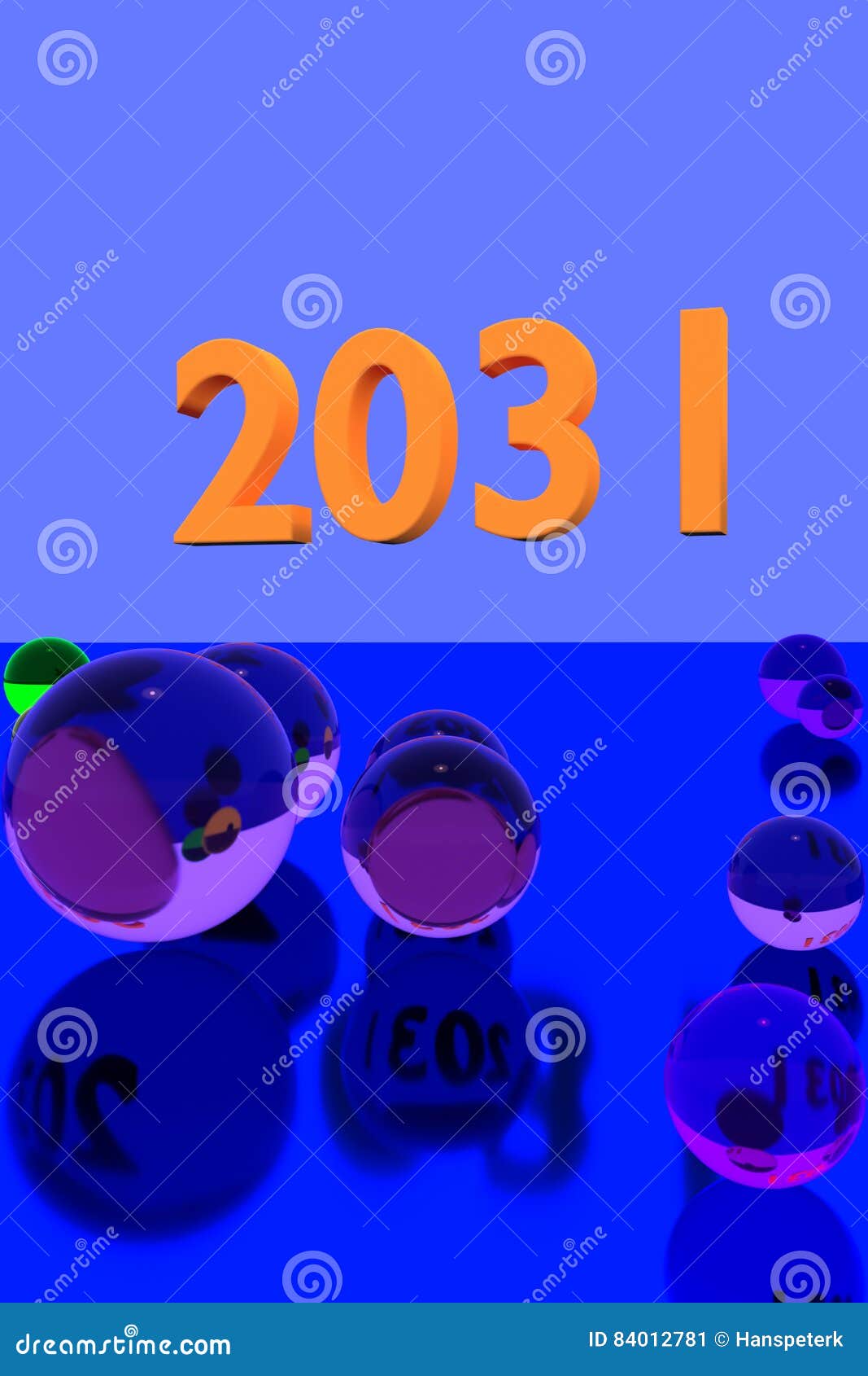 Glass Balls on Reflective Surface and the Year 2031 Stock Illustration ...