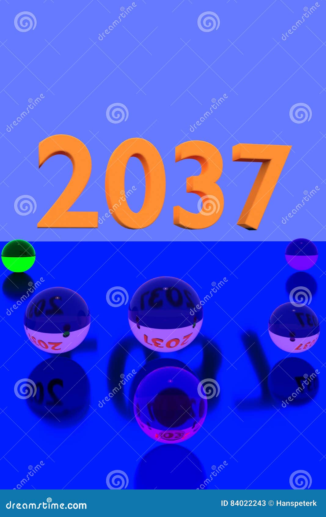 Glass Balls on Reflective Surface and the Year 2037 Stock Illustration ...