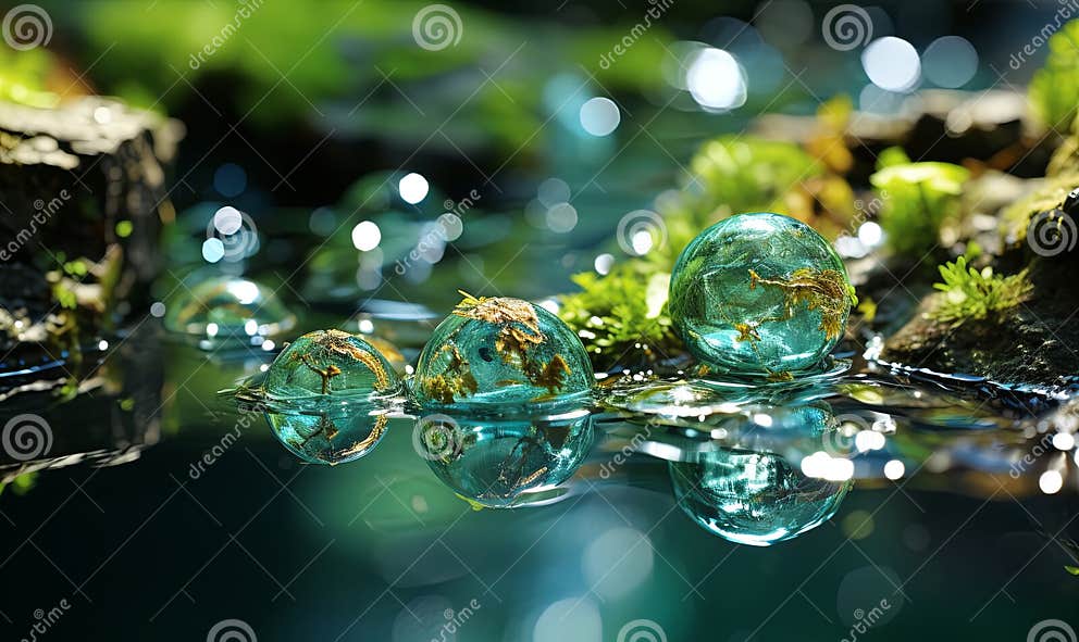 Glass Balls Resting on Water Puddle Stock Photo - Image of decor, shiny ...