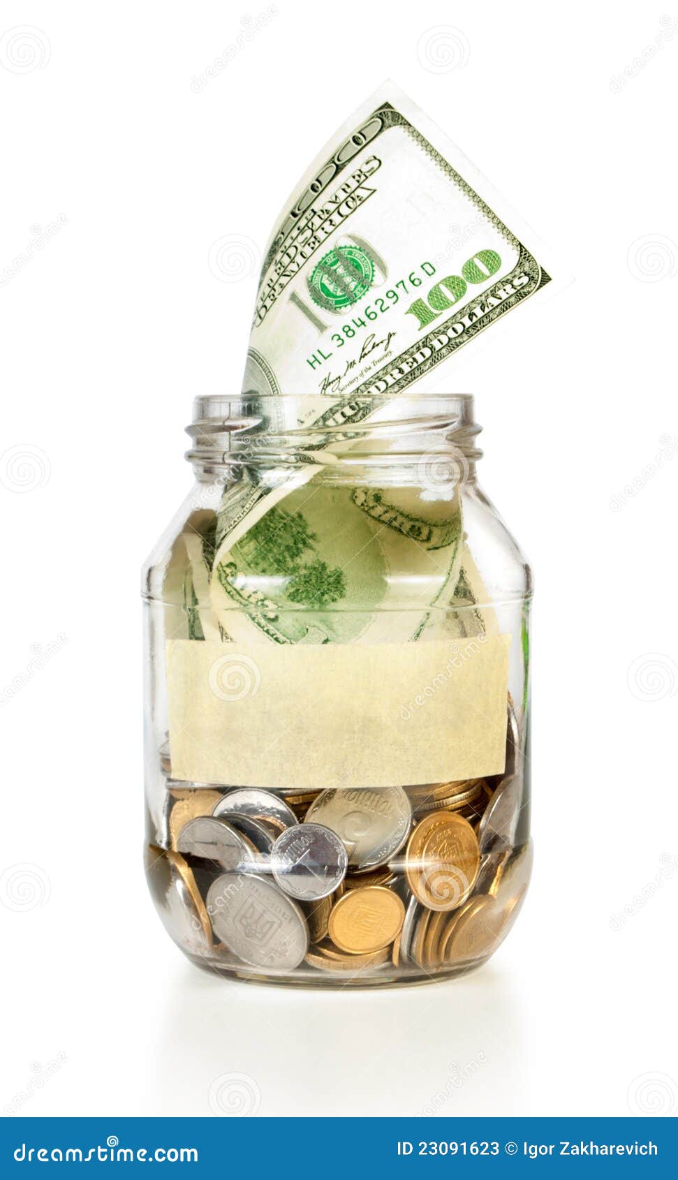 Glass Bank for Tips with Money and Put Dollars Stock Image - Image of ...