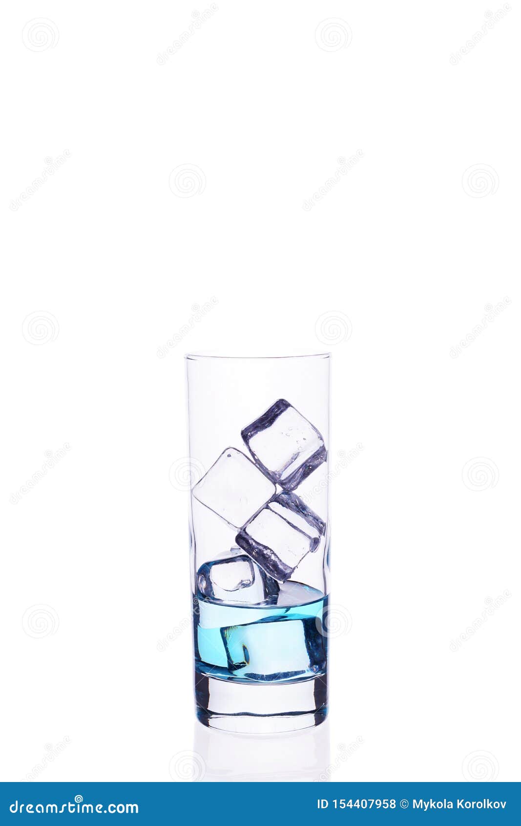 Glass Beaker is Filled with a Blue Cocktail Ice Cubes on a White ...