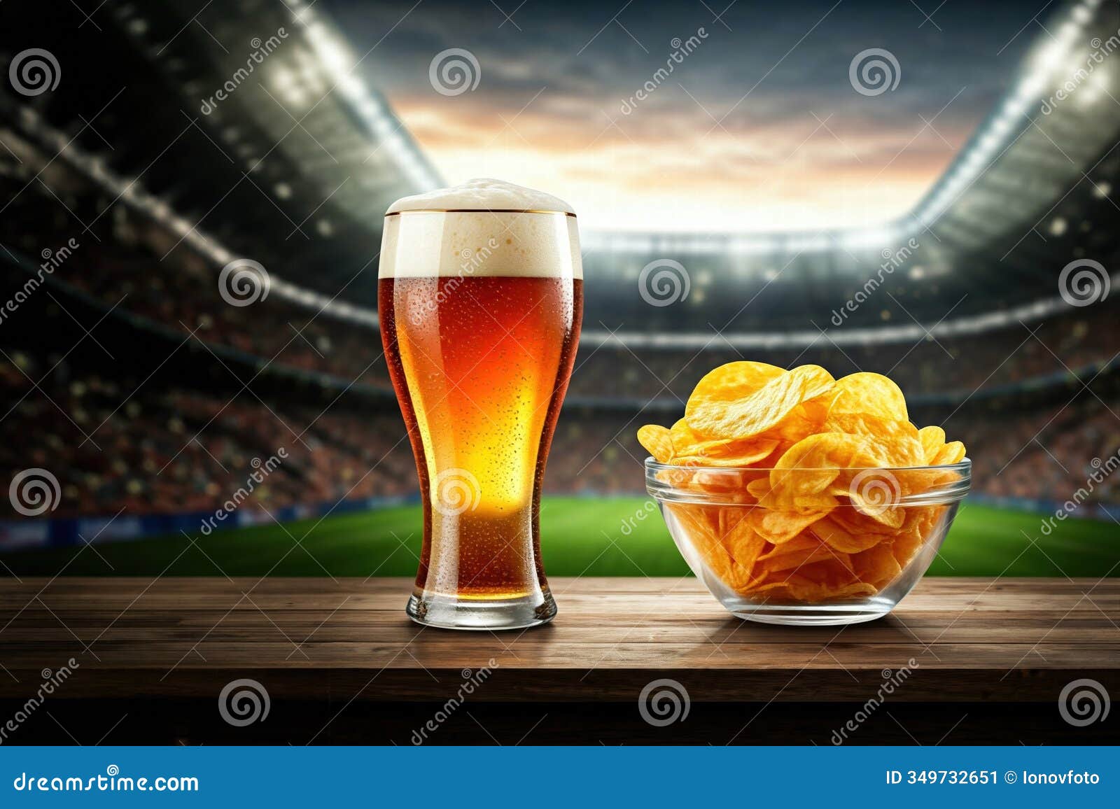 Glass of Beer and Chips at the Stadium Stock Image - Image of soccer ...