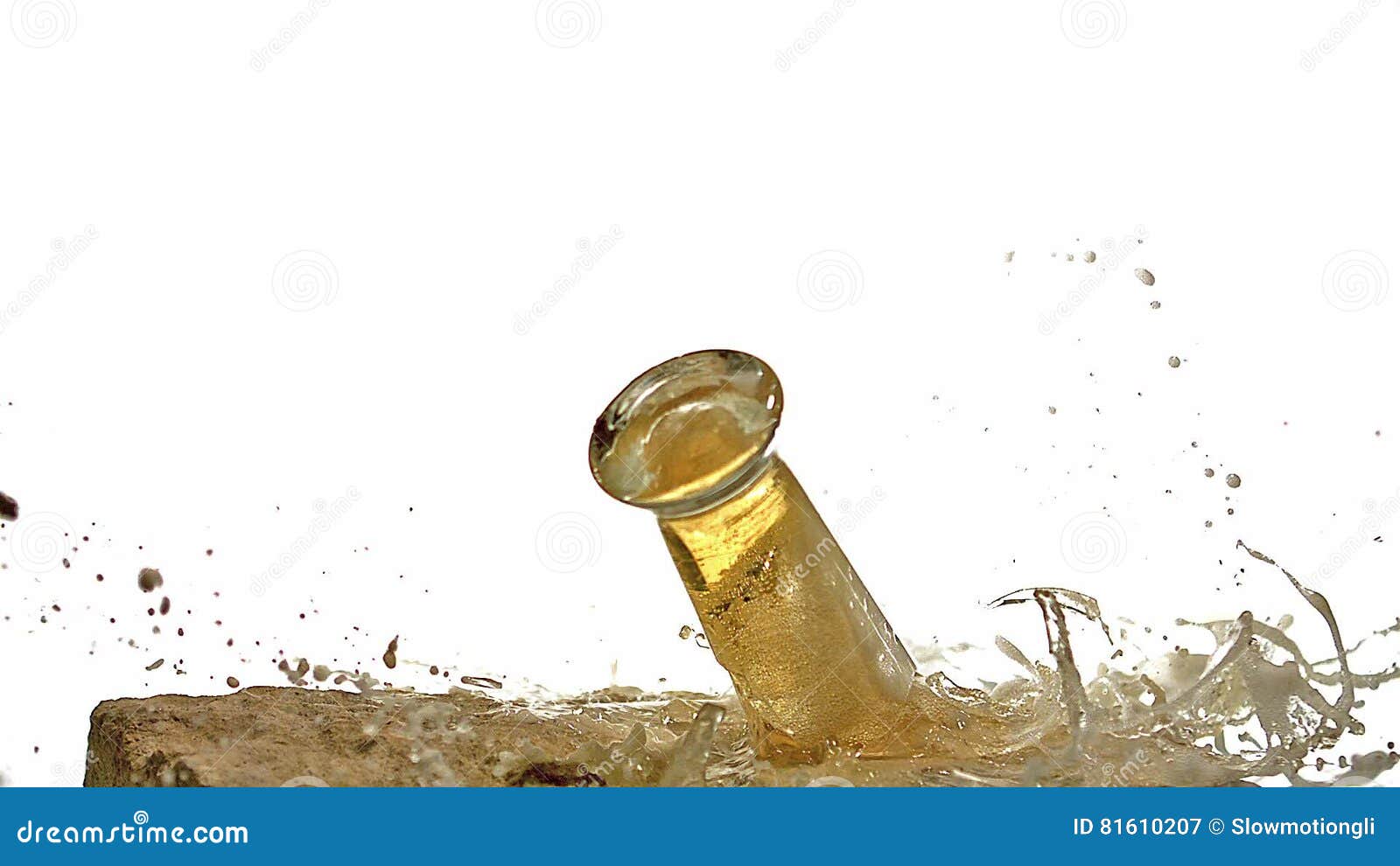 Glass of Beer Falling, Breaking and Splashing on Stone Against White ...