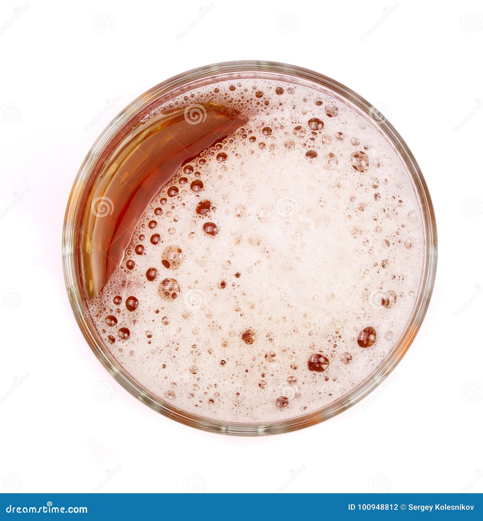 Glass of Beer Isolated on White Background. Top View Stock Photo ...