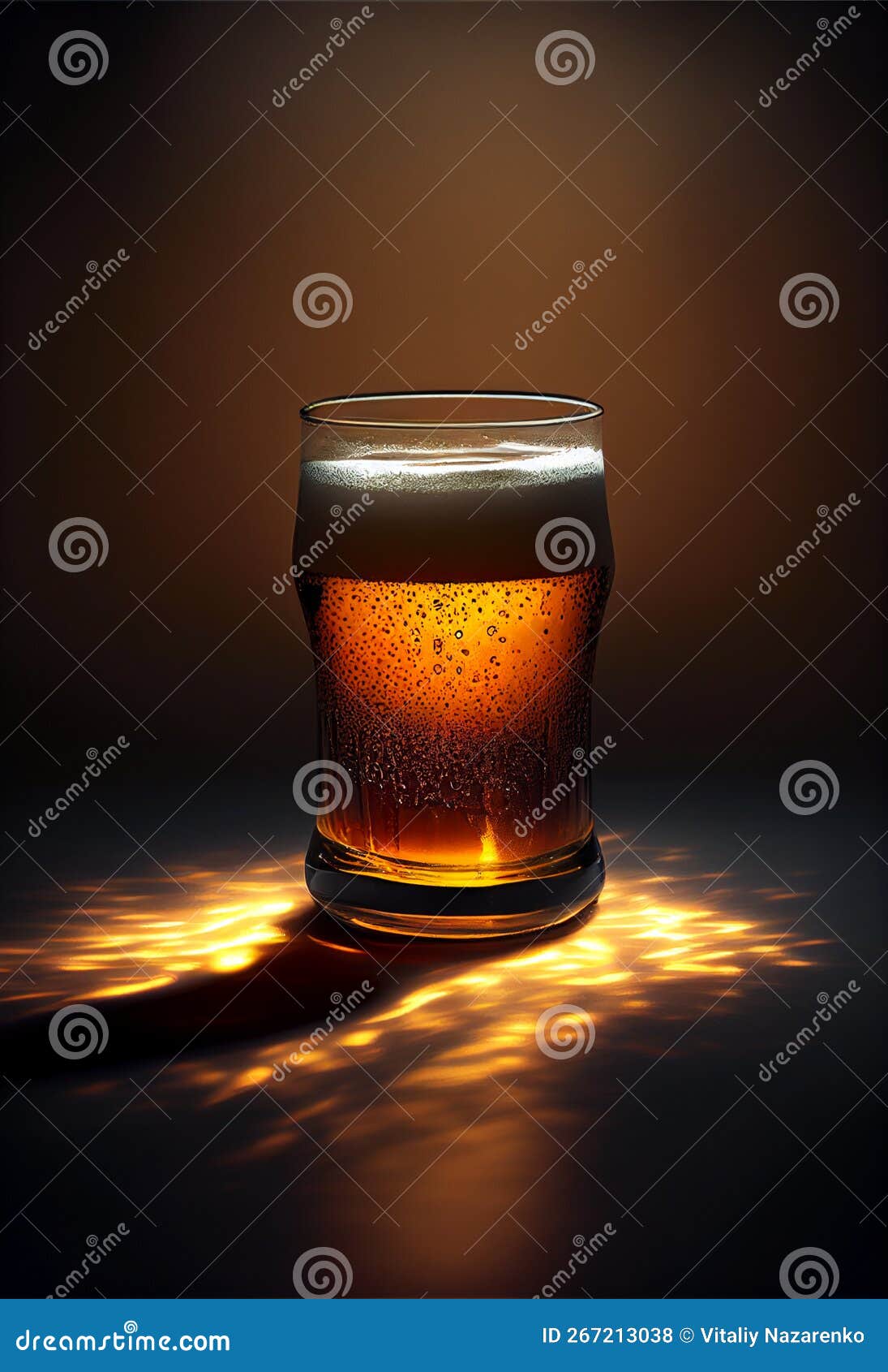A Glass of Beer Lit by a Spotlight. AI Generated. Stock Illustration ...
