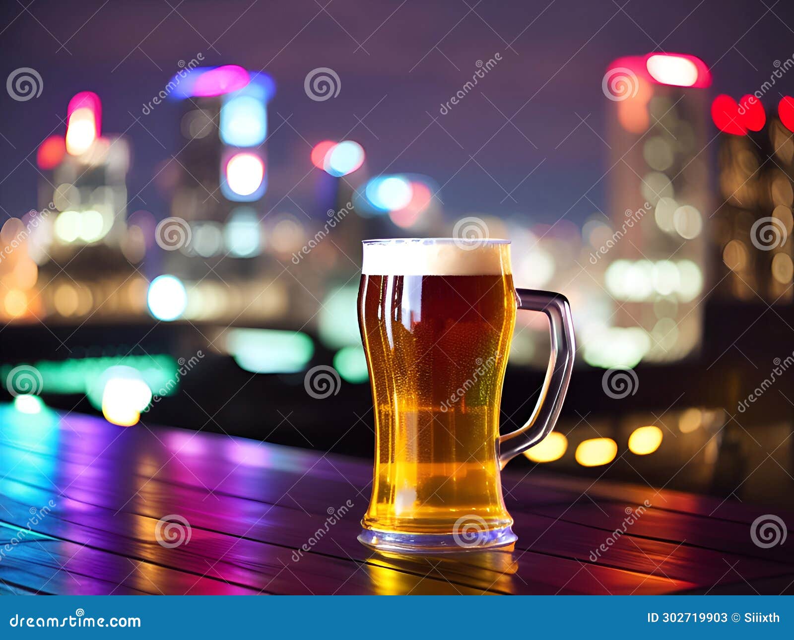 Glass Beer Mug on Table Rooftop Sky Bar Restaurant Stock Illustration ...