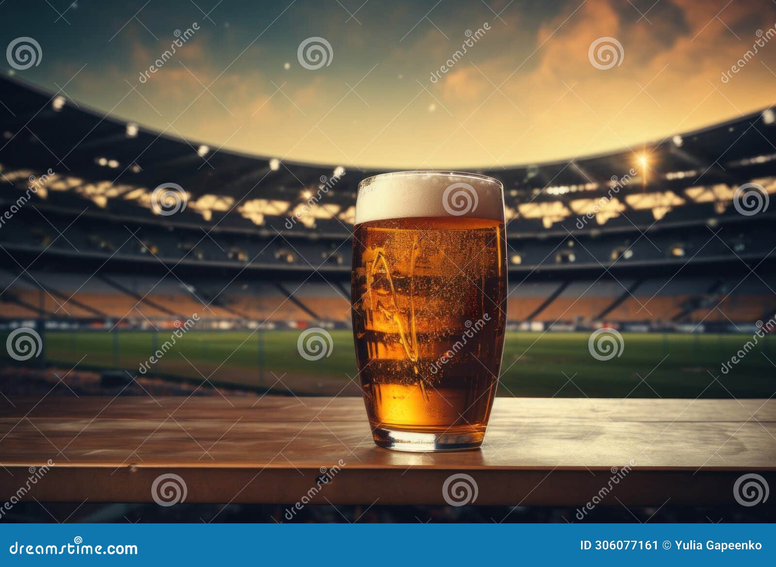 A Glass of Beer is Pictured with an Arena Stock Image - Image of draft ...
