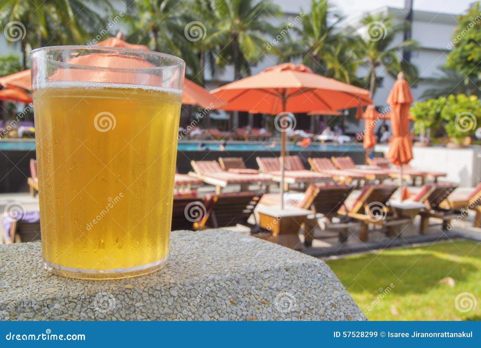 Glass of Beer on Resort Swimming Pool Background. Stock Image - Image ...