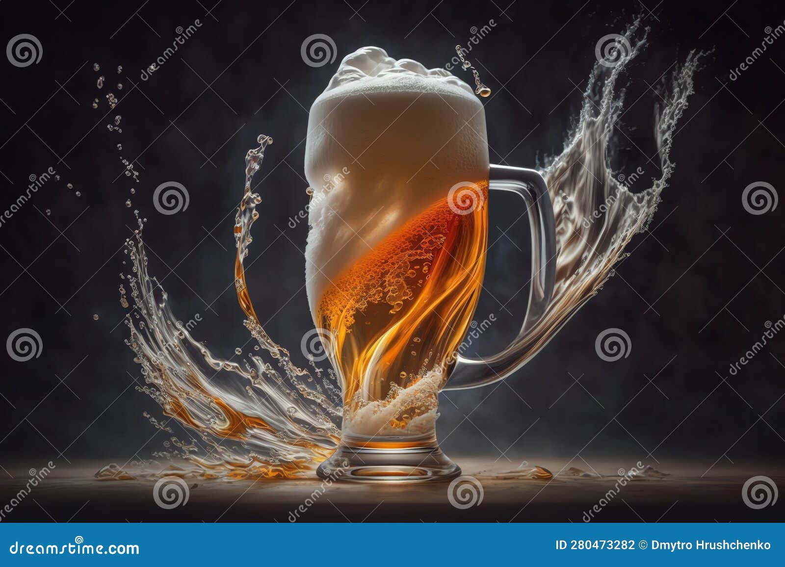 Glass of Beer with Splash. Beer Splashes on Dark Background. Pouring ...