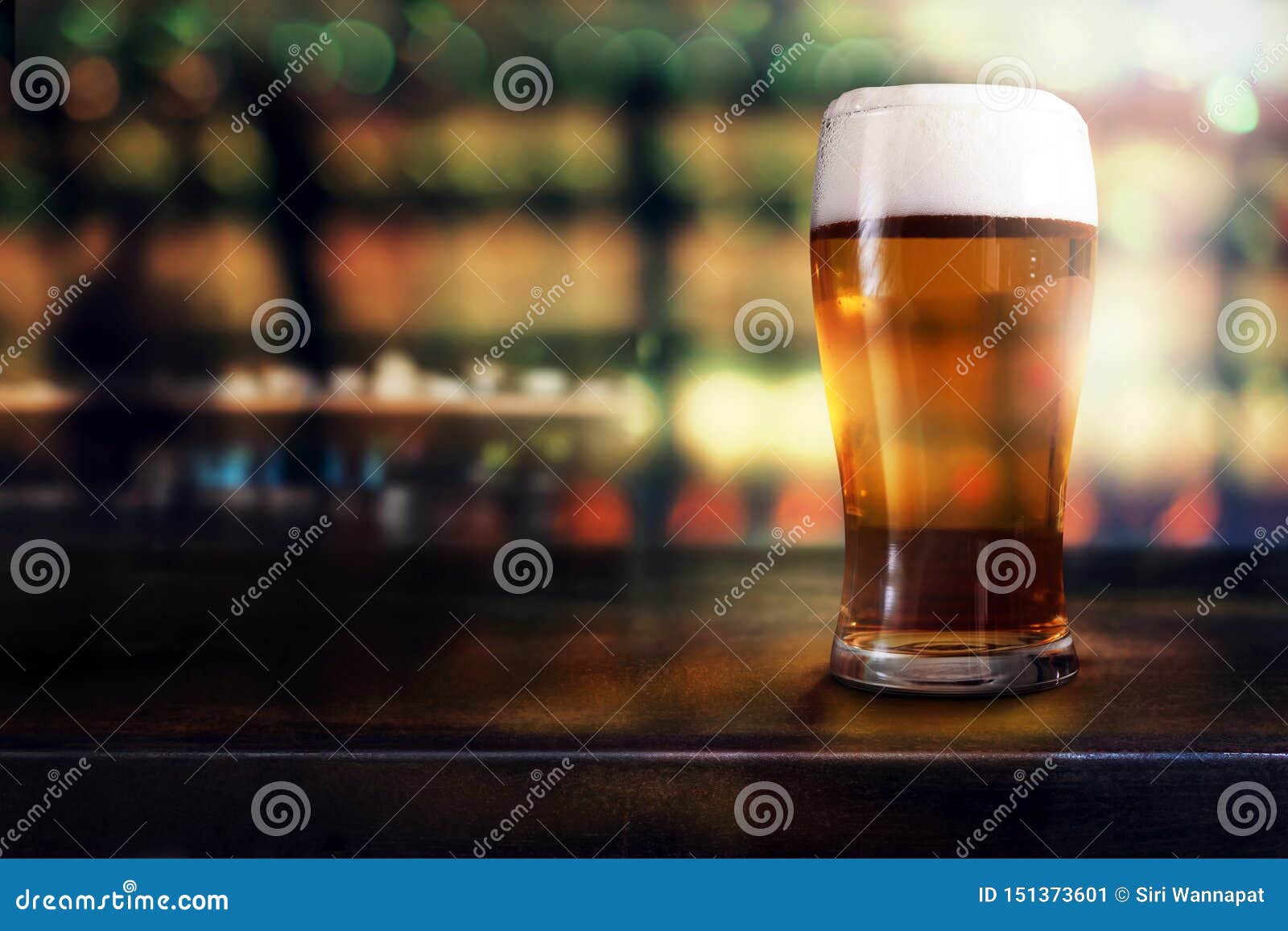 Glass of Beer on Table in Bar or Restaurant Stock Image - Image of ...