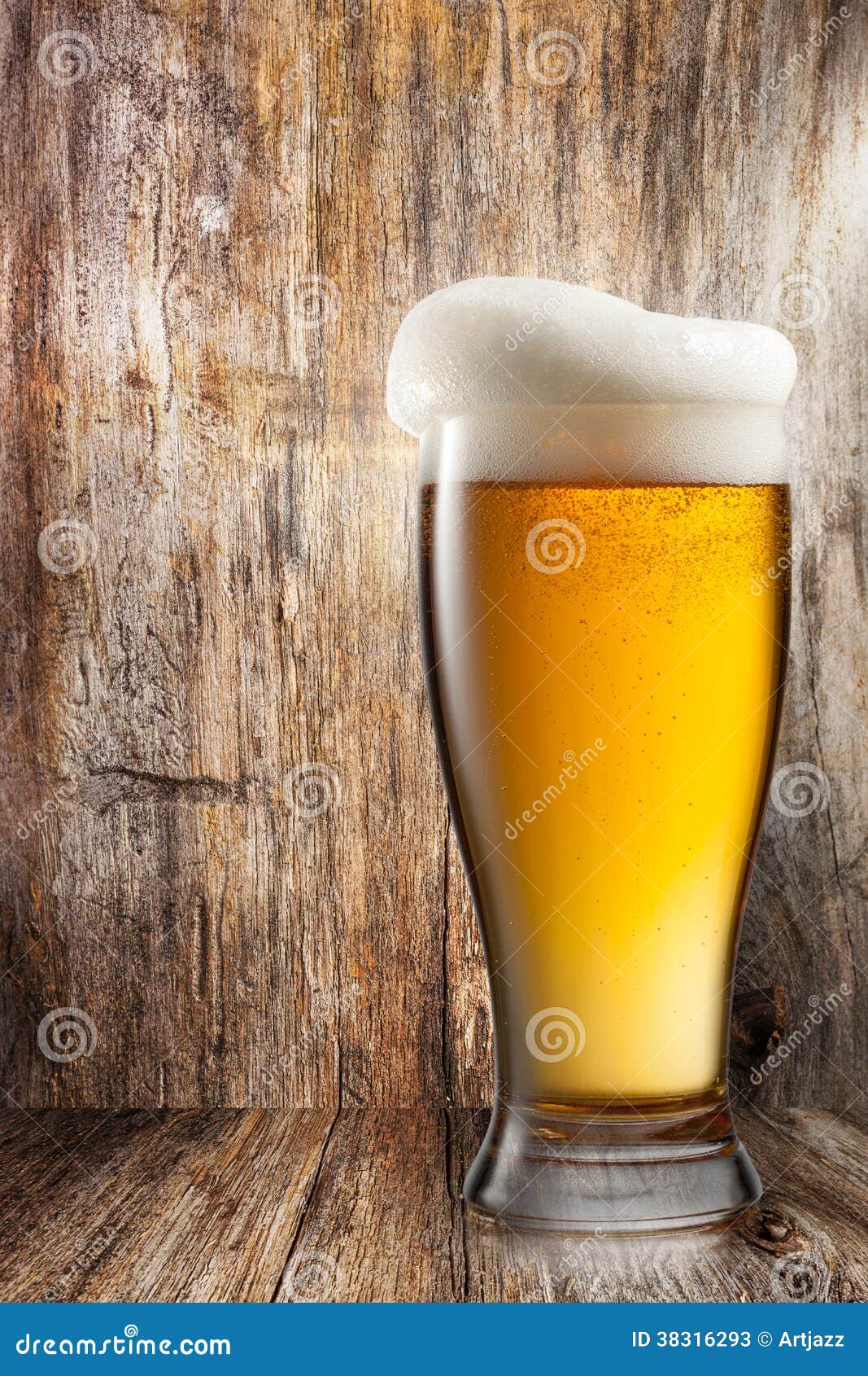Glass of Beer on Wooden Background Stock Image - Image of brewed, beer ...