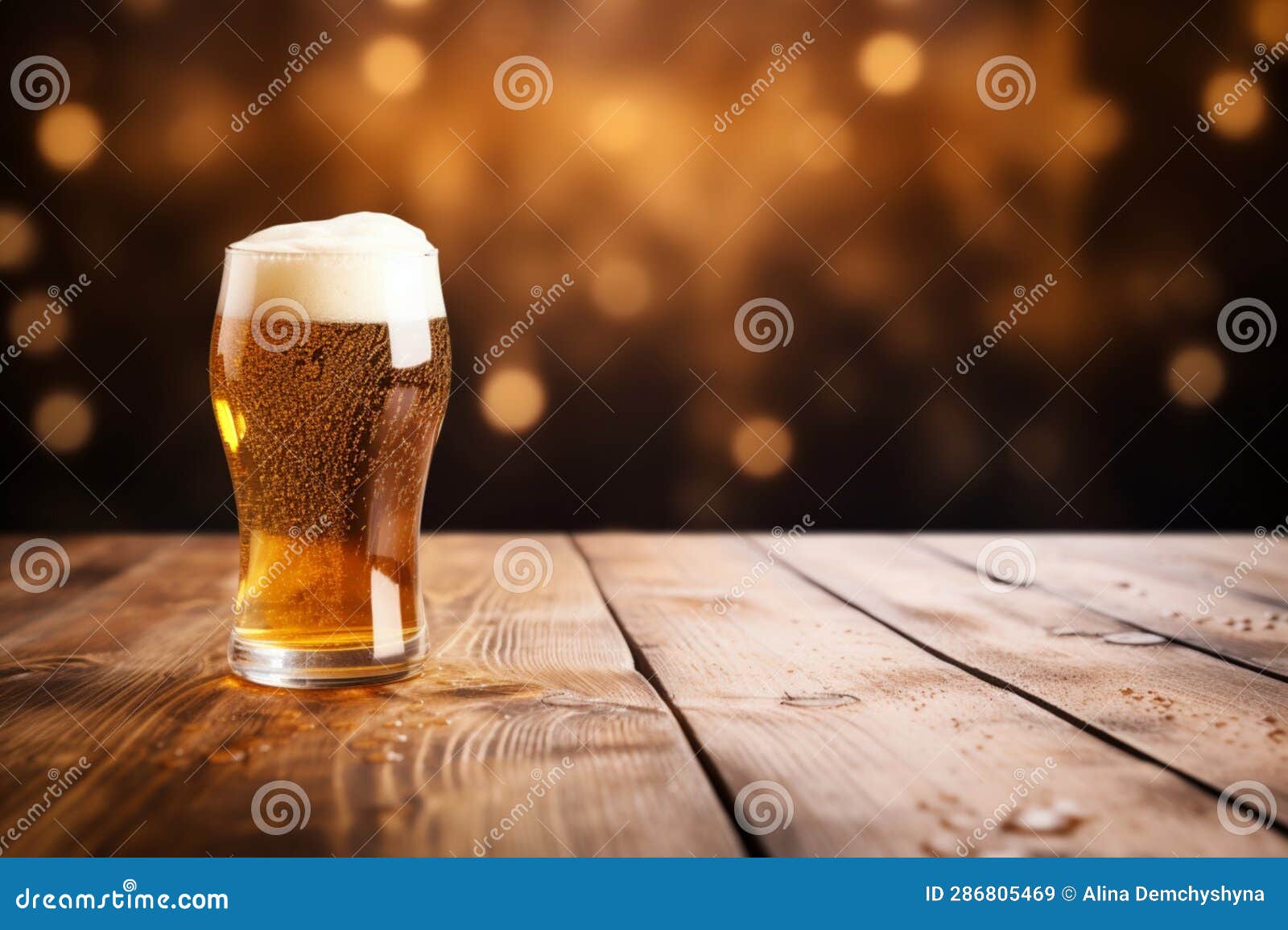 A Glass of Beer on a Wooden Bar Table 1 Stock Illustration ...