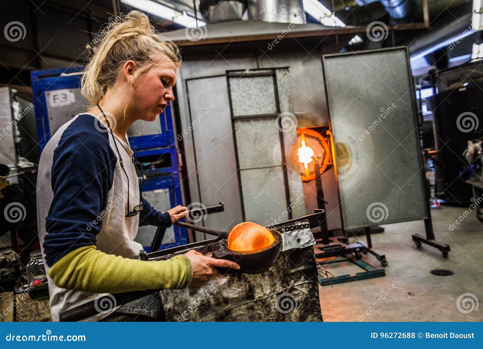 Two Women Shaping Blown Glass on the Blowpipe Editorial Stock Photo ...