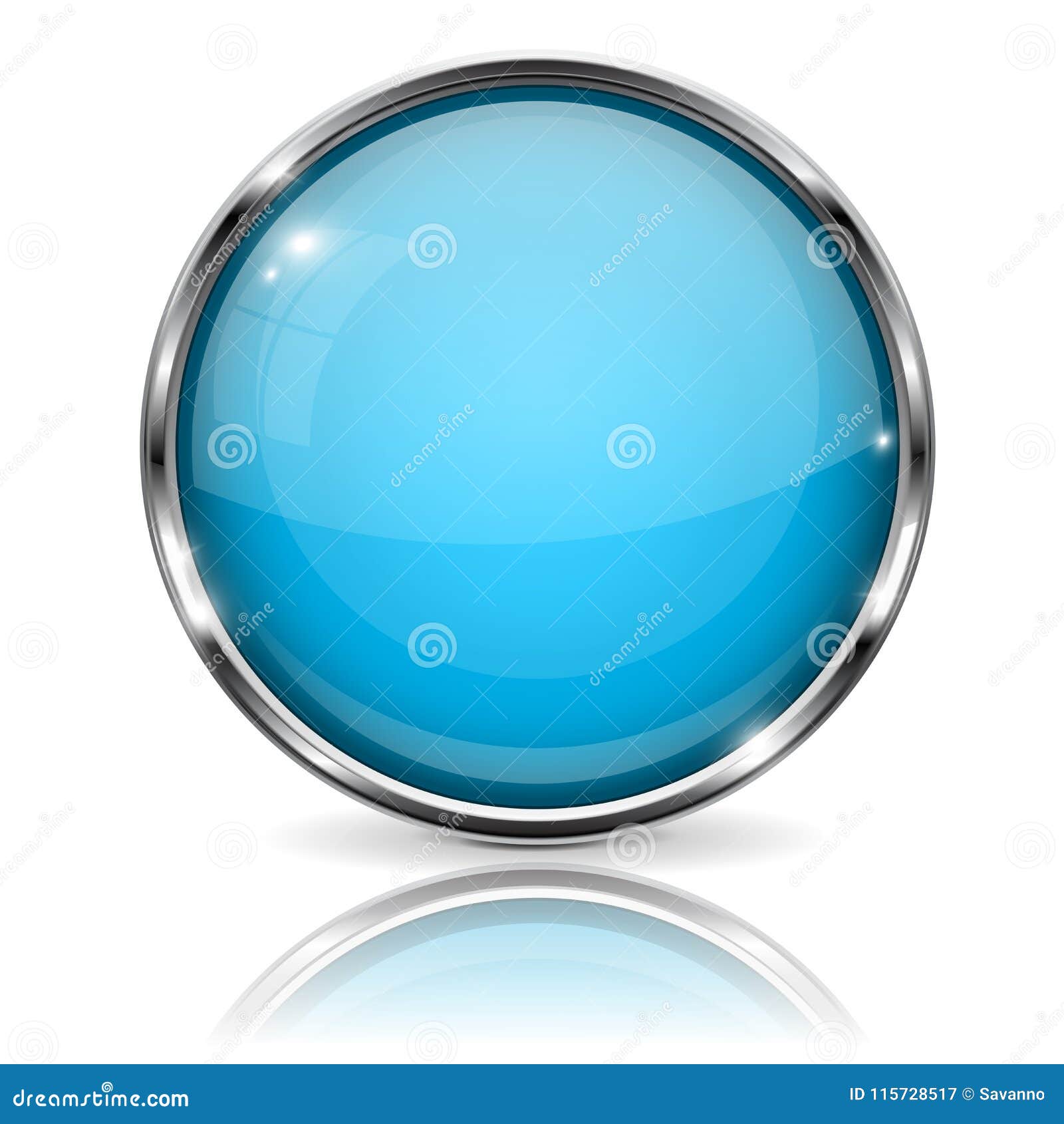 Glass Blue Button with Chrome Frame. Round 3d Shiny Icon with ...