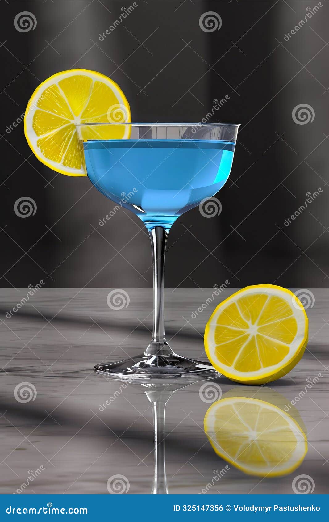 A Glass of Blue Liquid with a Lemon Wedge Stock Photo - Image of ...
