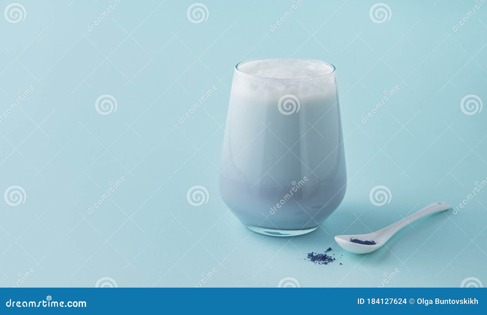 Glass of Blue Matcha Latte on a Blue Background Stock Photo - Image of ...