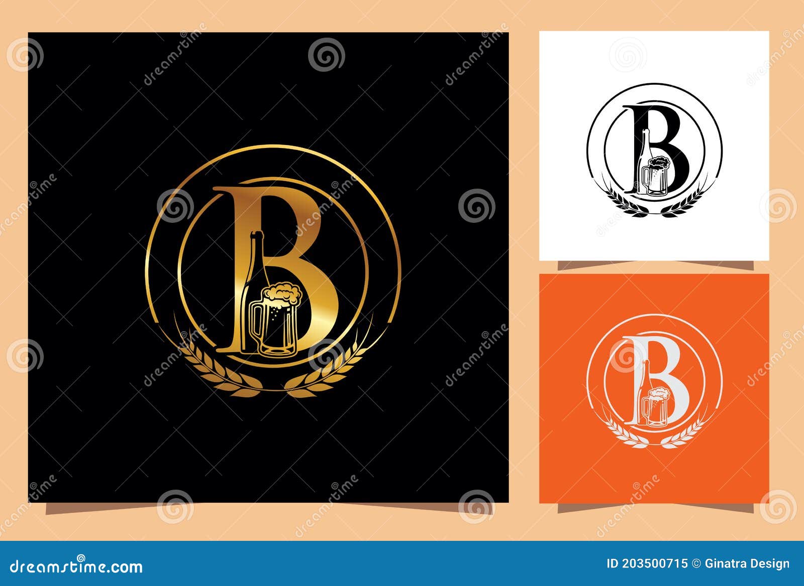 Glass and Bottle Beer Sign Monogram Letter B Stock Vector ...