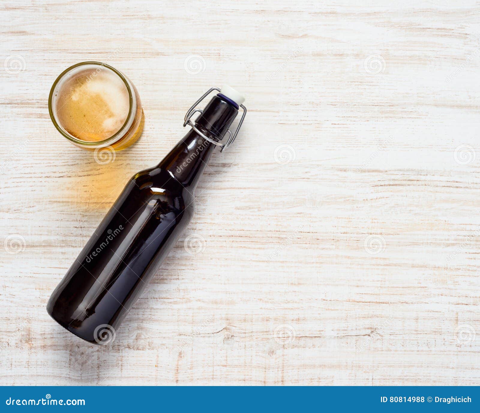 Glass and Bottle of Beer in Top View with Copy Space Stock Photo ...