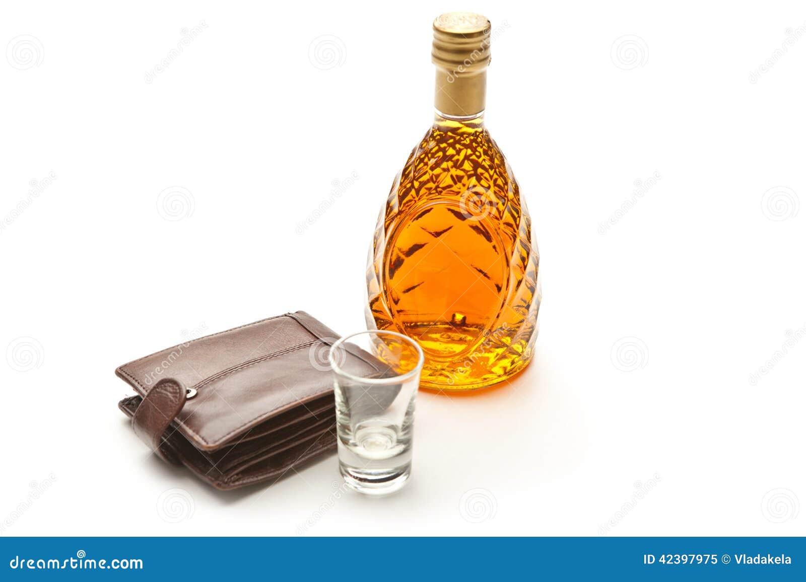 Glass Bottle of Brandy Wallet and Small Glass Stock Image - Image of ...