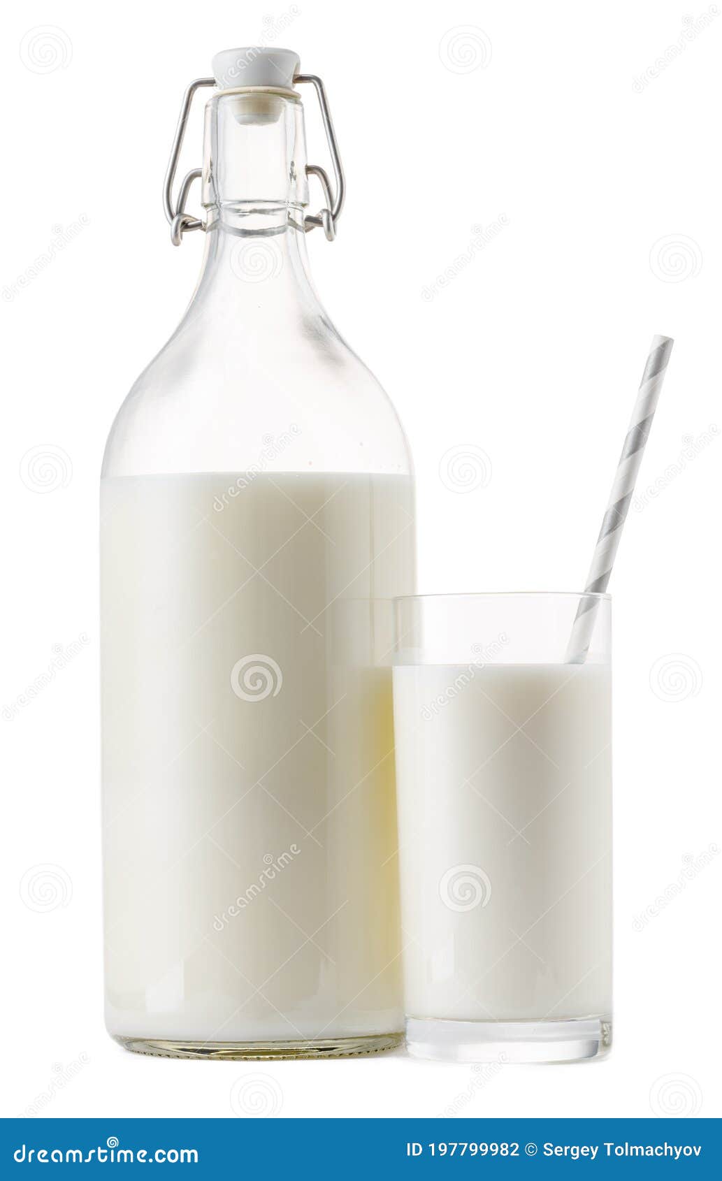 Glass Bottle and Cup of Fresh Milk Isolated Stock Photo - Image of ...