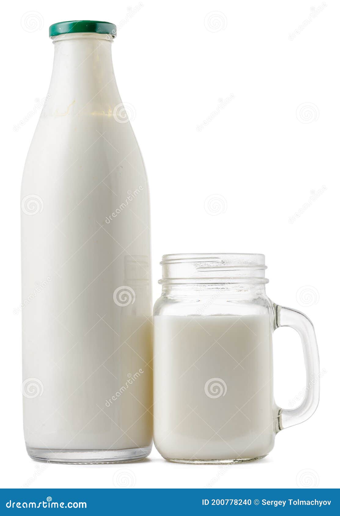 Glass Bottle and Cup of Fresh Milk Isolated Stock Photo - Image of ...