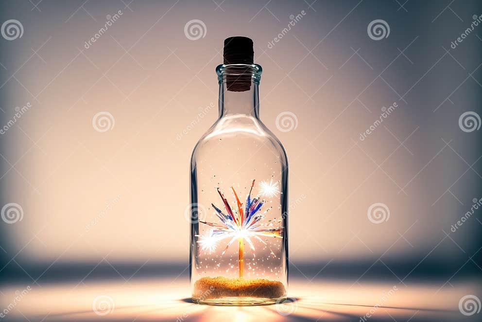 A Glass Bottle with Firework Inside Stock Illustration - Illustration ...