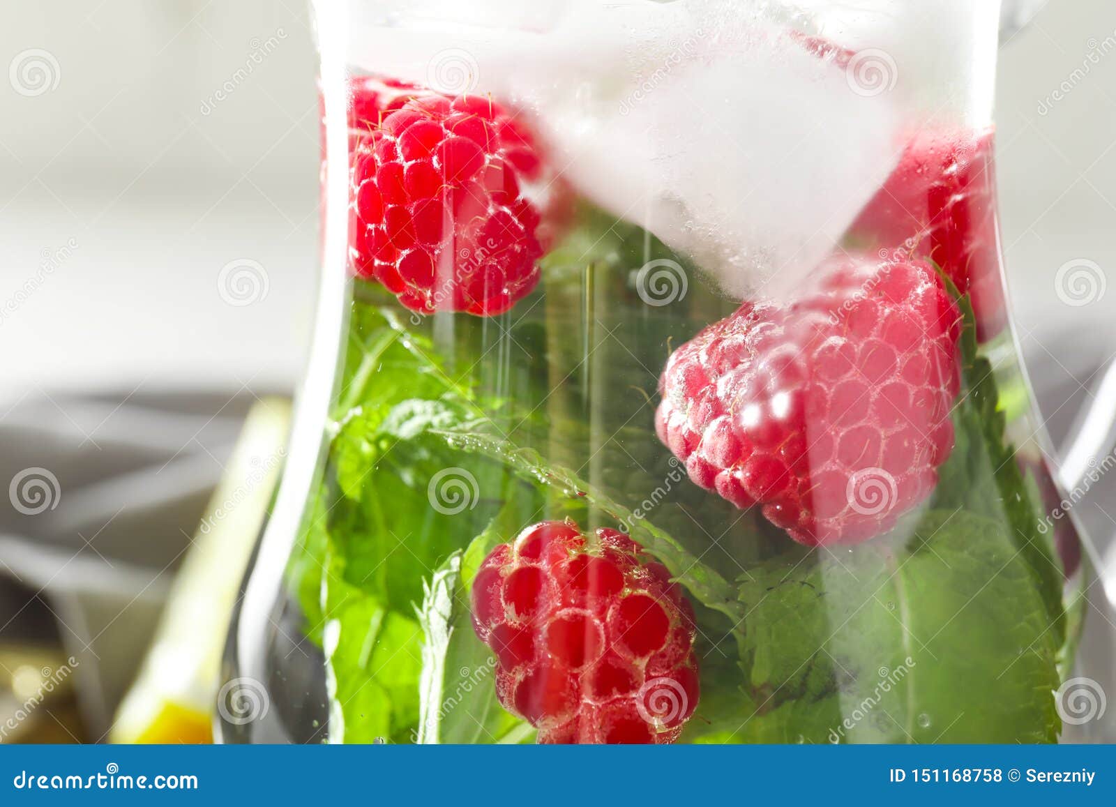 Glass Bottle of Fresh Raspberry Mojito, Closeup Stock Photo - Image of ...